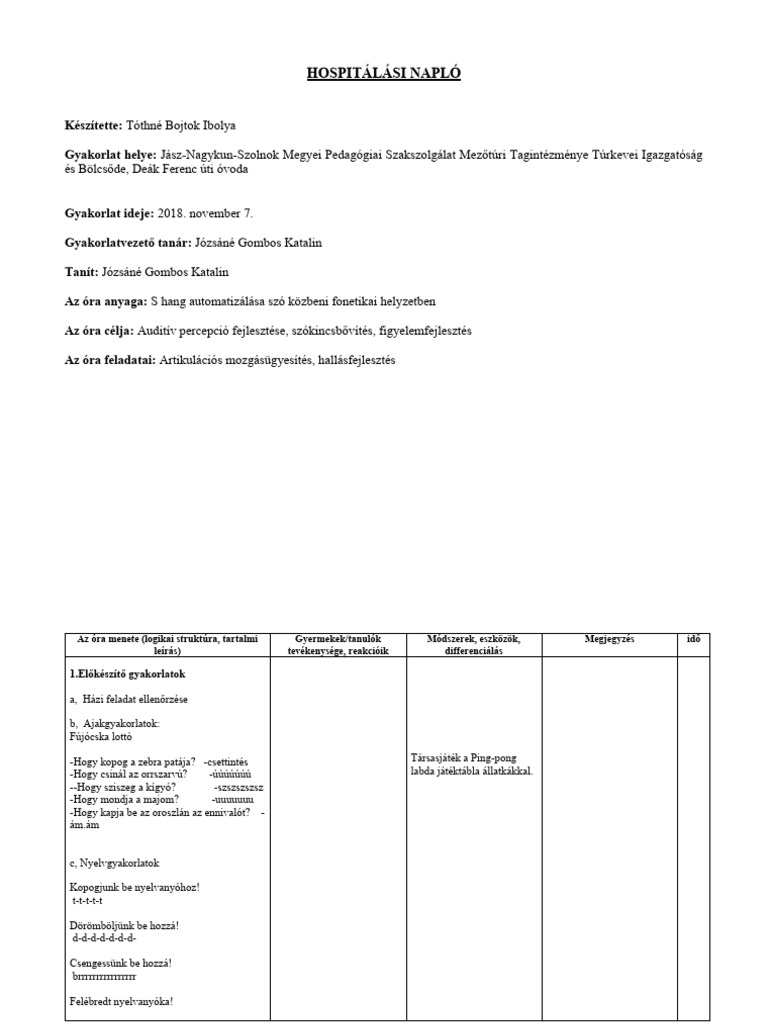 Hospitálás 1.óra | PDF