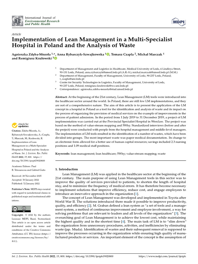 Implementation of Lean Management in A Multi SpecialistHospital - 2021 ...