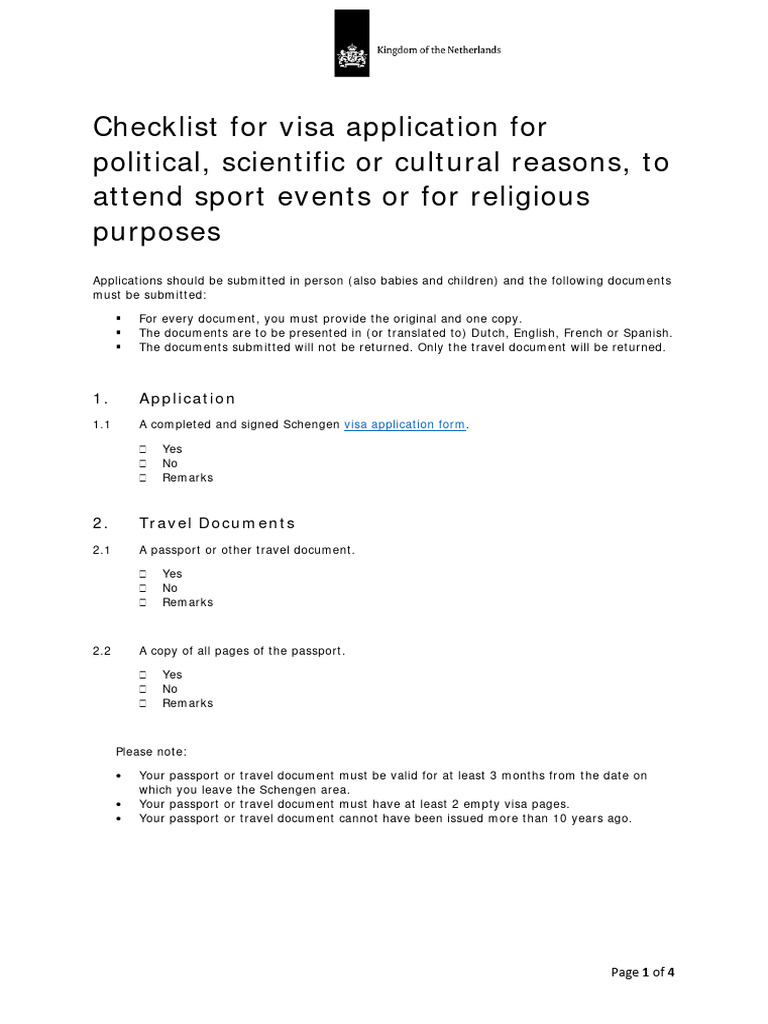 Visa Application Checklist for Schengen | PDF | Travel Visa | Passport