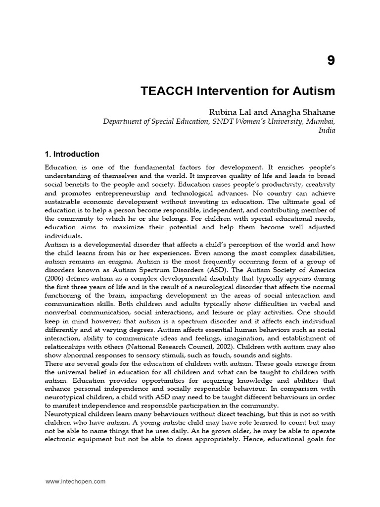 InTech-Teacch Intervention For Autism | PDF | Autism Spectrum ...
