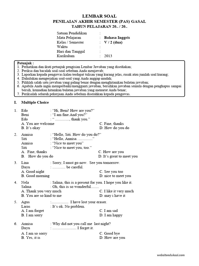 Latihan Soal PAS | PDF