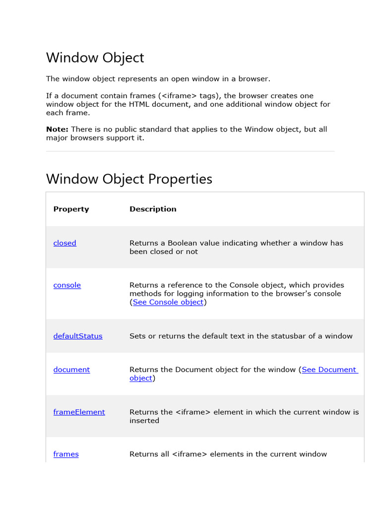 Window Object Notes | PDF | Hypertext | Web Development