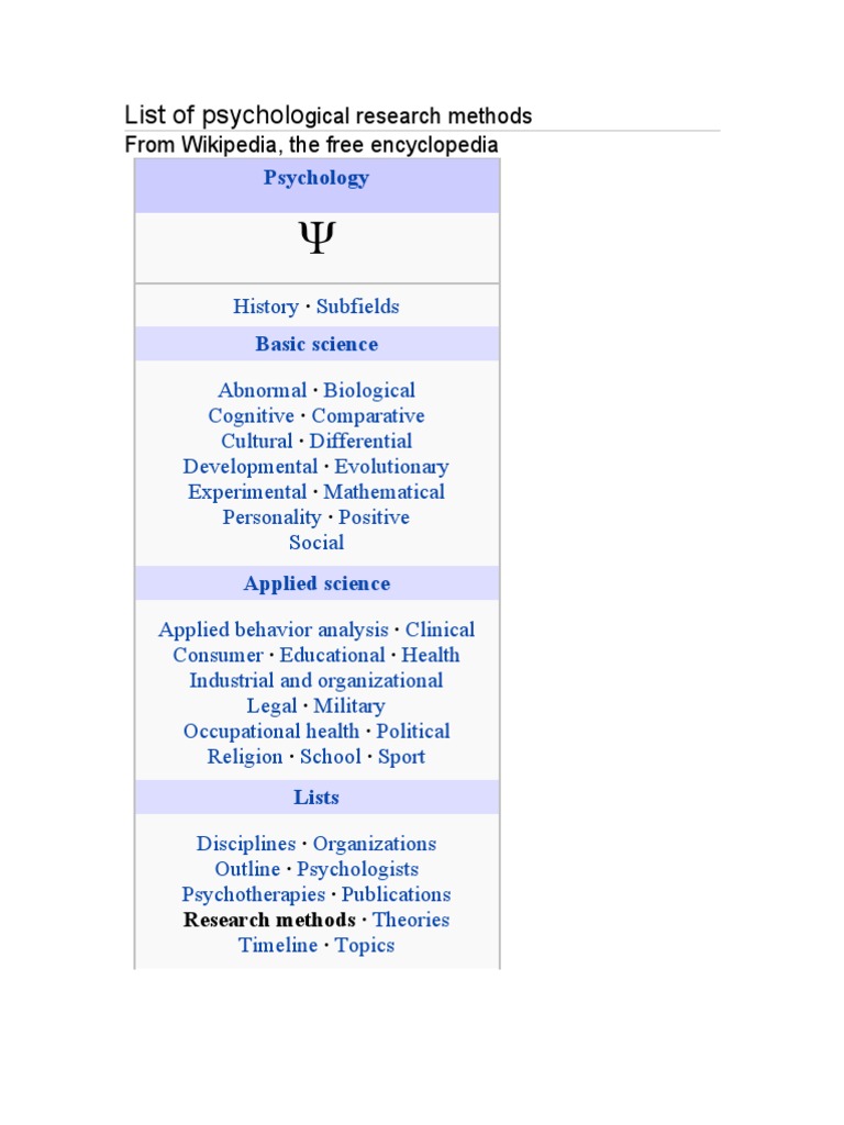 List of Psychological Research Methods | Download Free PDF ...