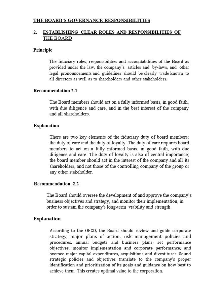 Establishing Clear Roles and Responsibilities of The Board | PDF ...