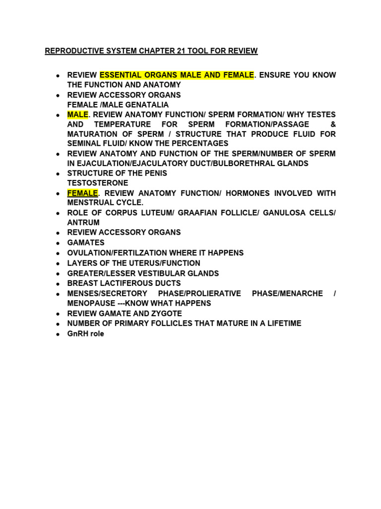 Reproductive System Review Guide | PDF