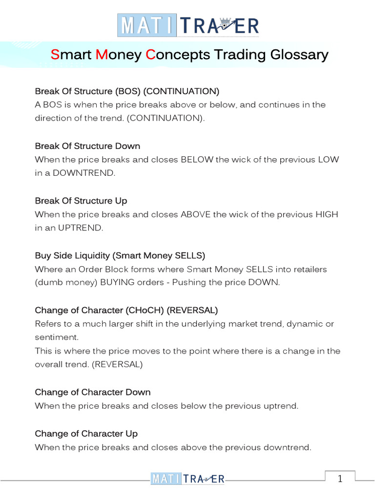 Smart Money Concepts Glossary | PDF | Market Trend | Market Liquidity
