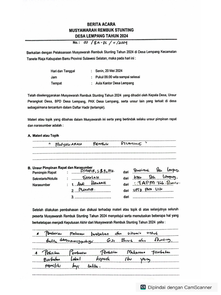 Ba. Rembuk Stunting Desa Lempang Ta. 2024 | PDF