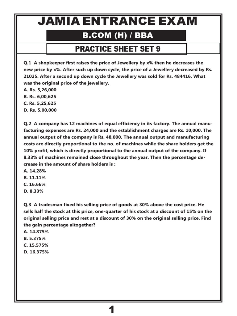 Practice Sheet 9 B04 | PDF | Interest