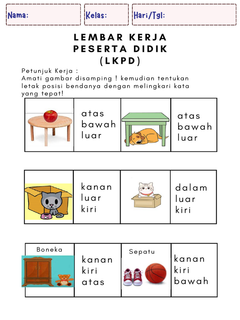 Posisi Benda: Lembar Kerja Peserta Didik | PDF | Game & Aktivitas