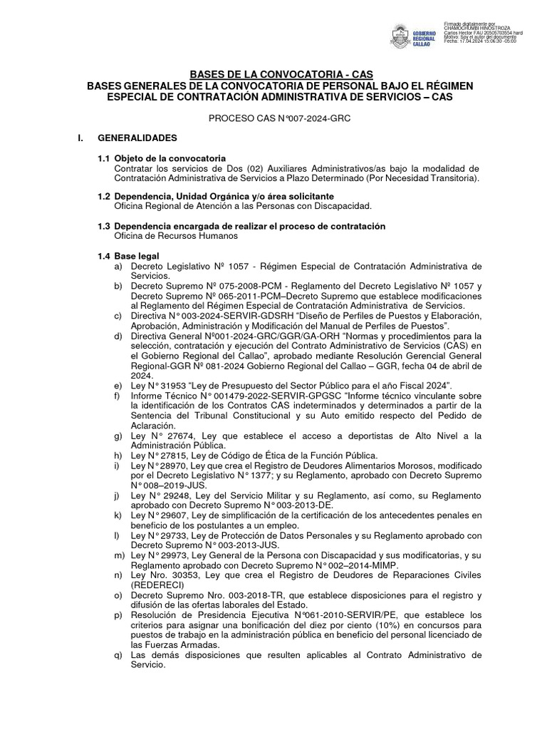 Base de Proceso de Seleccion de Personal Cas N 007 2024 | Descargar ... Base de Proceso de Seleccion de Personal Cas N 007 2024 | Descargar ...
