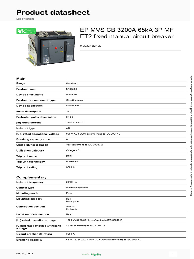 Fixed Type - EasyPact MVS - MVS32H3MF2L | PDF | Alternating Current | Electromagnetism
