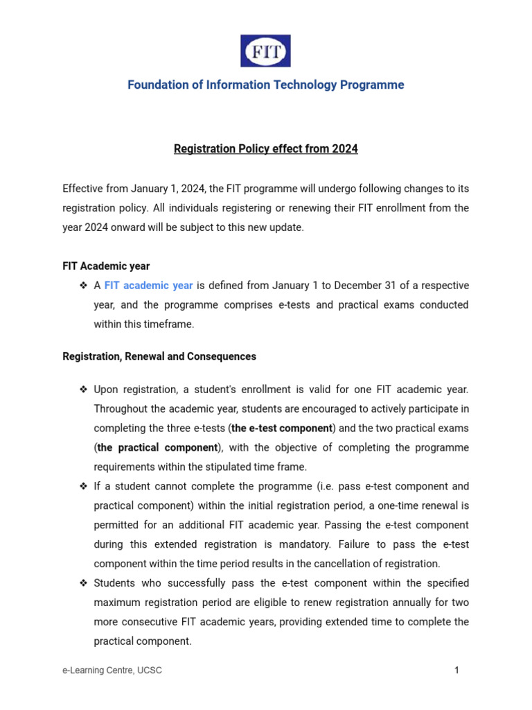 FIT Registration Policy Effect From 2024-1 | PDF
