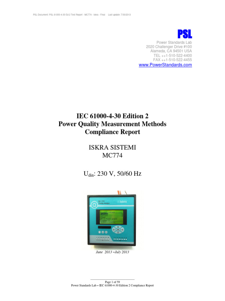 IEC 61000-4-30 Compliance Report MC774-Iskra-Final | PDF | Root Mean Square | Amplitude