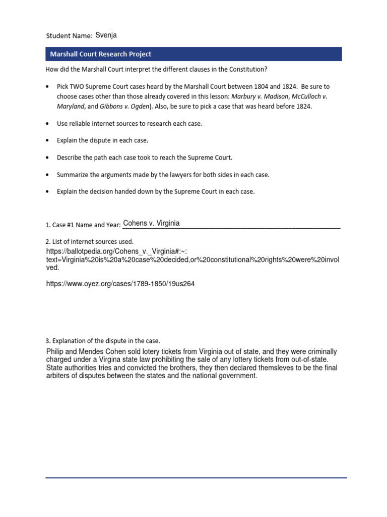 Marshall Court Project | PDF | John Marshall | United States Federal Law