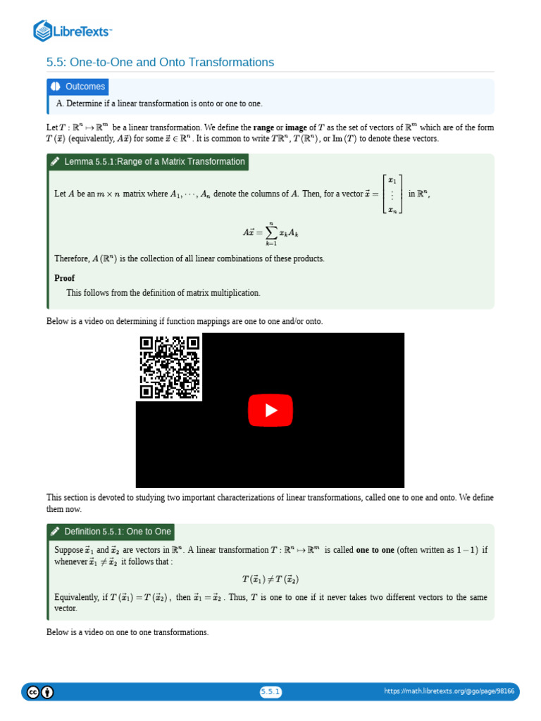 5.05 One-to-One and Onto Transformations | PDF | Linear Map | Matrix (Mathematics)