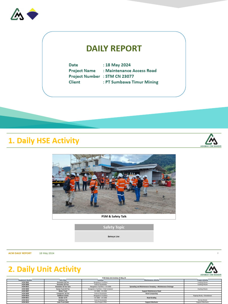Acm Daily Report (18 Mei 2024) | PDF | Wheeled Vehicles | Heavy Equipment