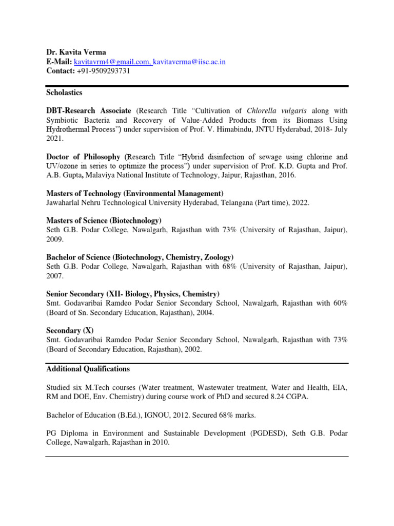 Kavita Resume 2022 Website | PDF | Sewage Treatment | Environmental ...