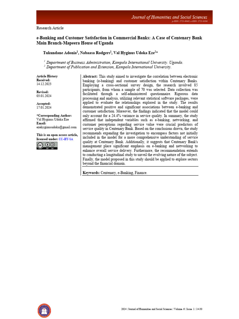 E-Banking and Customer Satisfaction in Commercial Banks A Case of ...