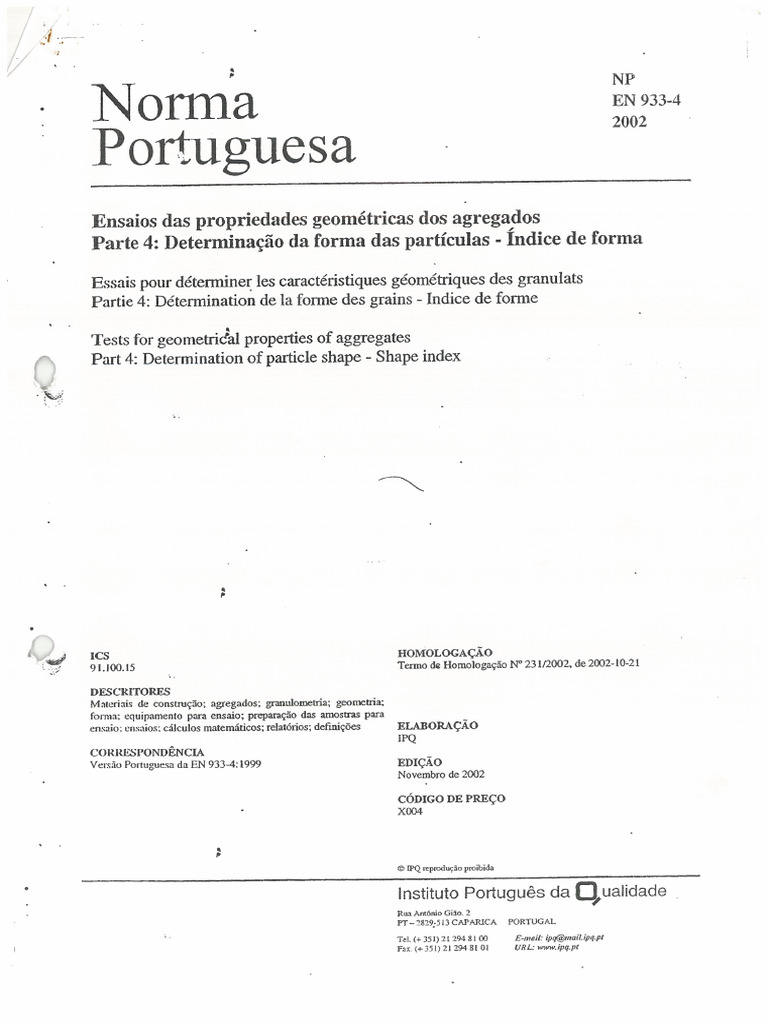 NP en 933-4 Índice de Forma | PDF