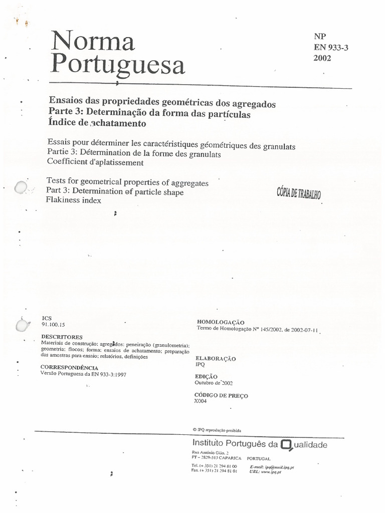 NP EN 933-3 Índice de Achatamento (Agregados) | PDF