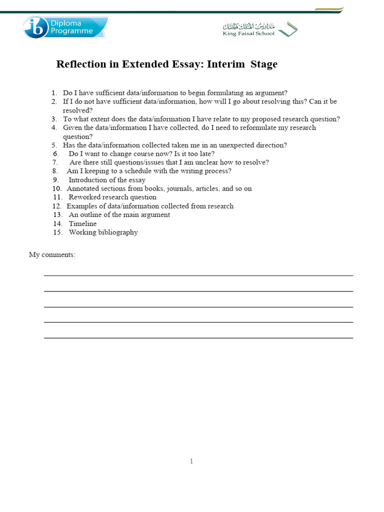 Extended Essay Reflection Guide | PDF