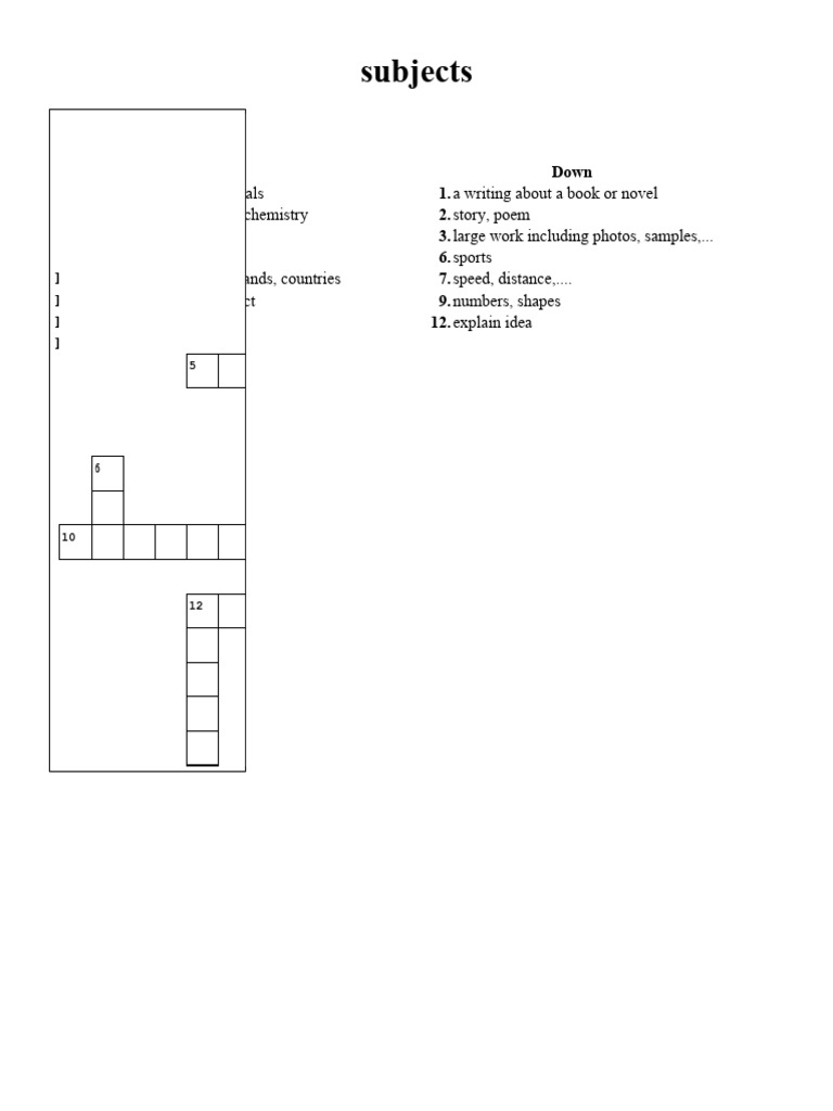 Shool Subjects Crossword | PDF | Social Science