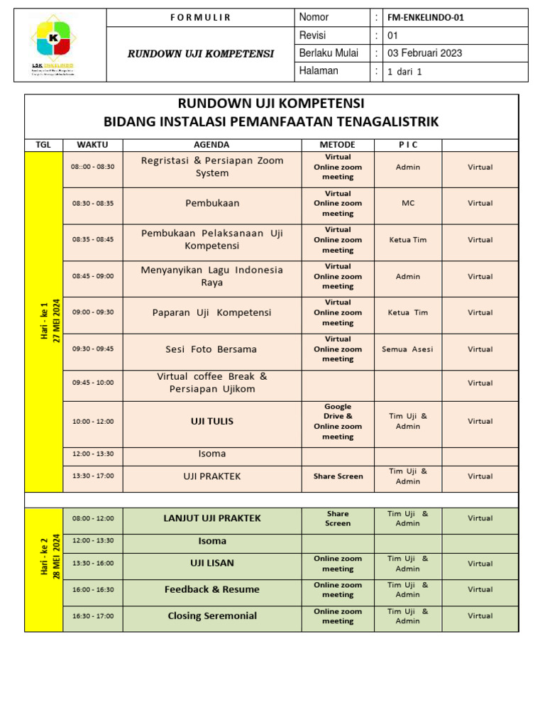Rundown Uji Kompetensi Iptl TGL 27 S.D 29 Mei April 2024 Pt. LSK ...