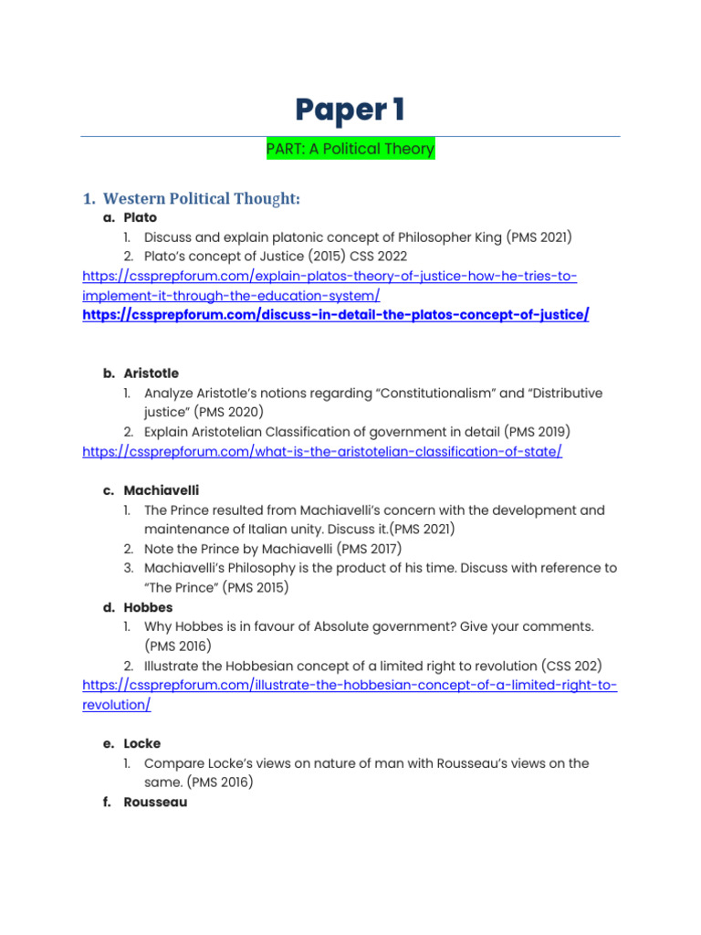 Political Science Past Paper Analysis PMS | PDF | Muhammad Ali Jinnah ...