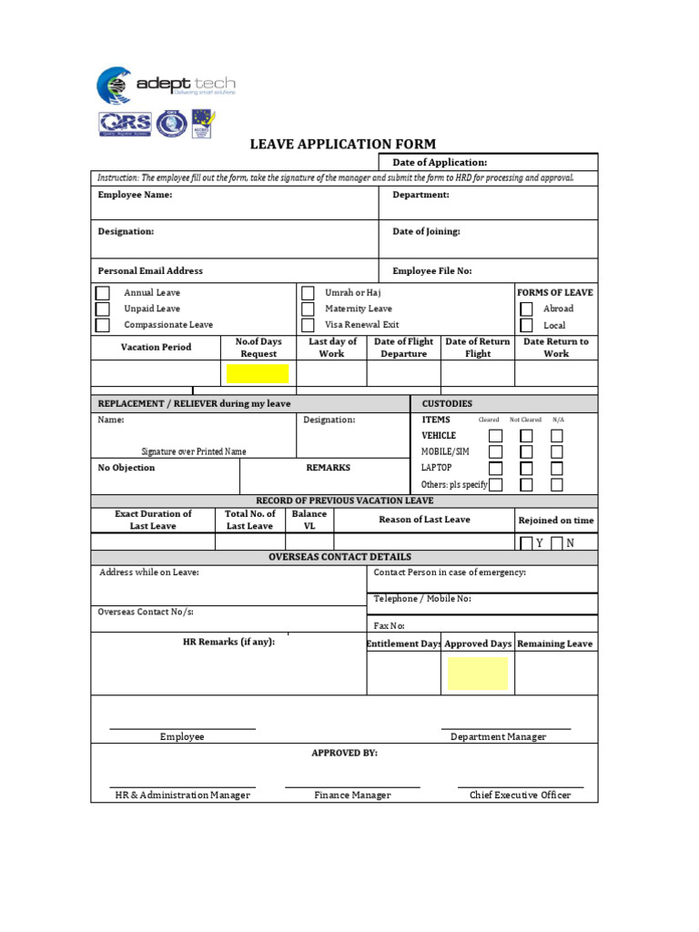 Leave Application Form | PDF