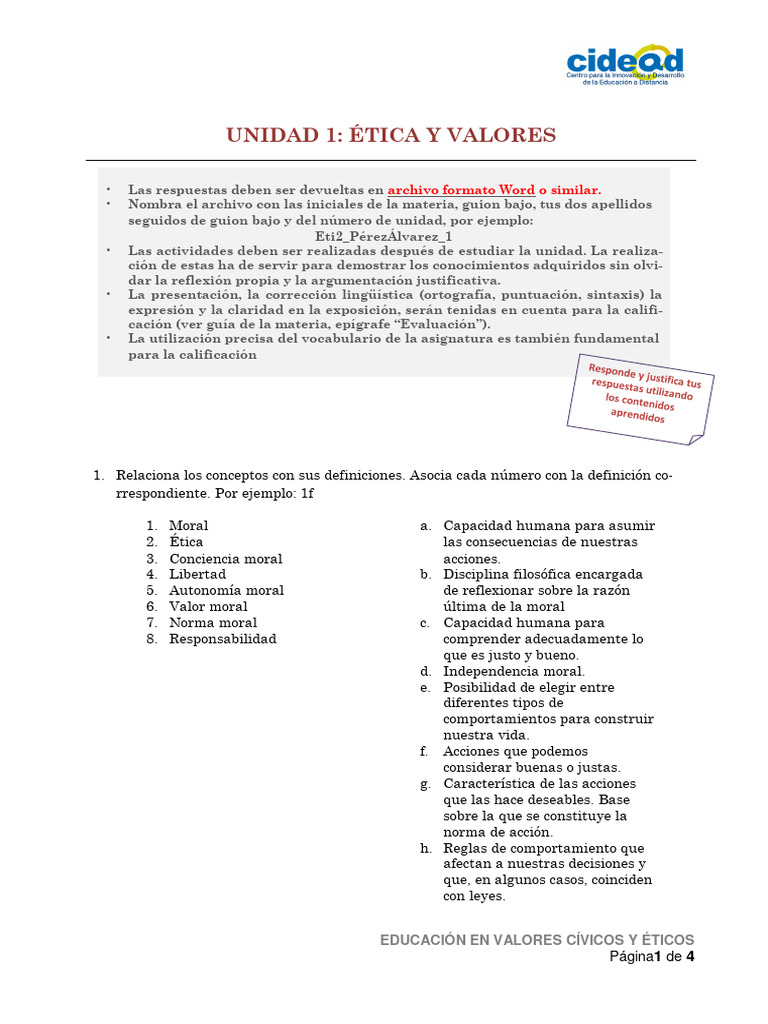 01 - Ética y Valores. Actividades | Descargar gratis PDF | Moralidad | Valor