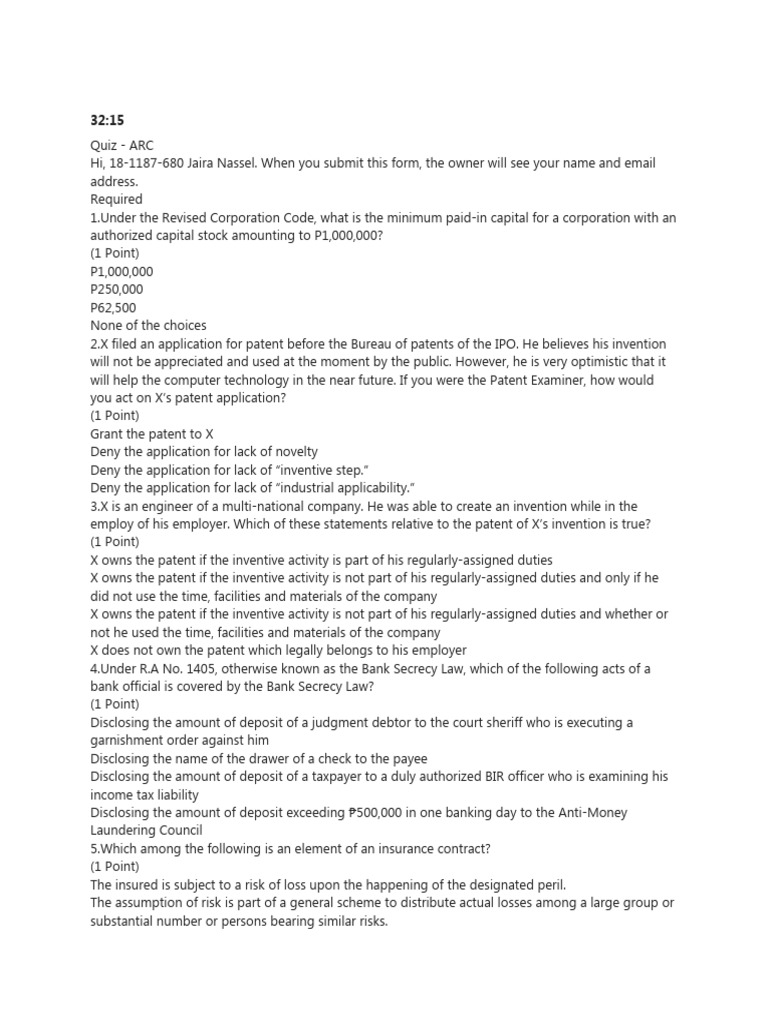 Quiz 3_RFBT_PreFi | PDF | Stocks | Patent