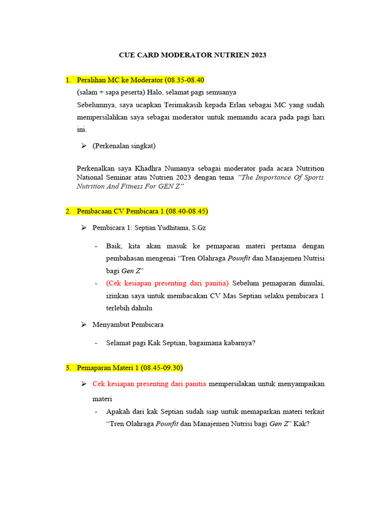 CUE CARD MODERATOR HGN 2023/2024 | PDF