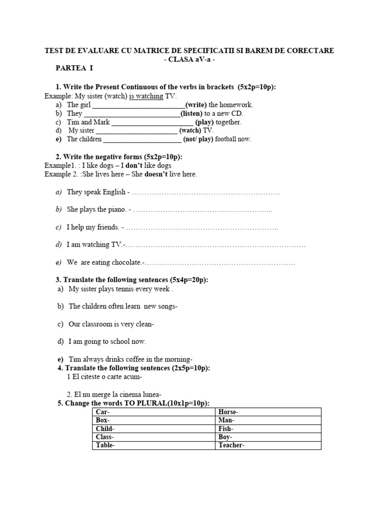 Test de Evaluare Cu Matrice de Specificatii Si Barem de Corectare | PDF ...