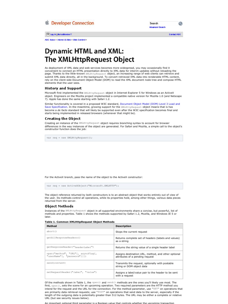 The XML HTTP Request Object | PDF | Document Object Model | Xml