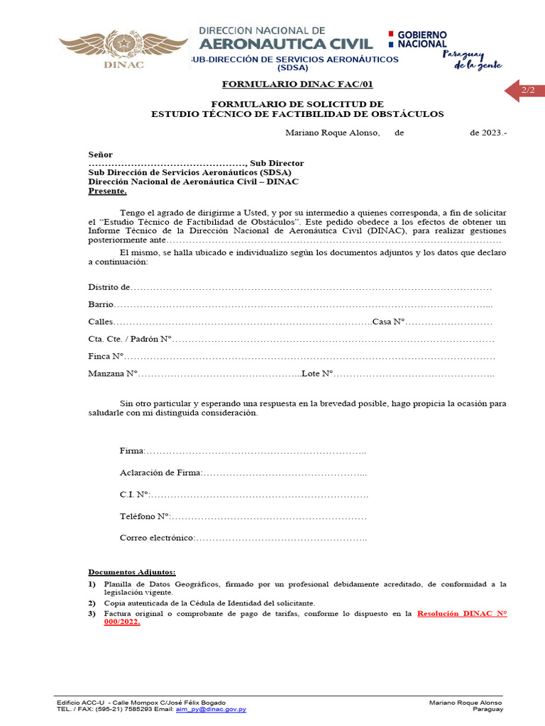 4. Formulario Solicitud de Estudio T燭nico de Factibilidad de Obstｵculos - membrete | PDF ...