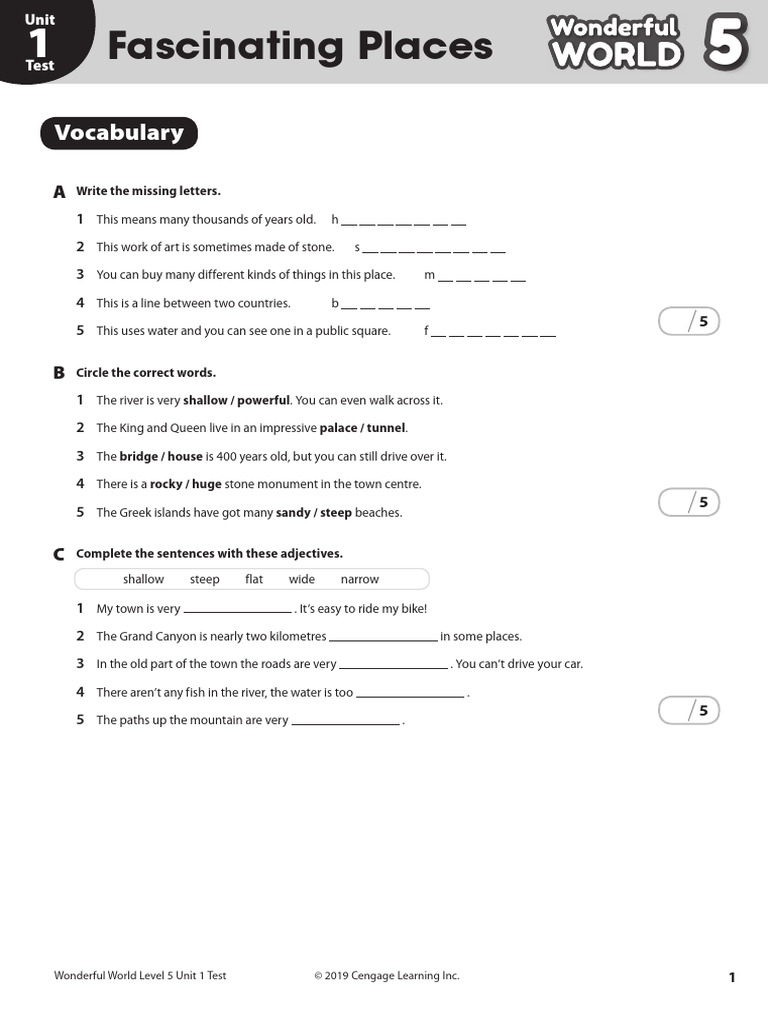 Wonderful World 5 Unit 1 Test | PDF