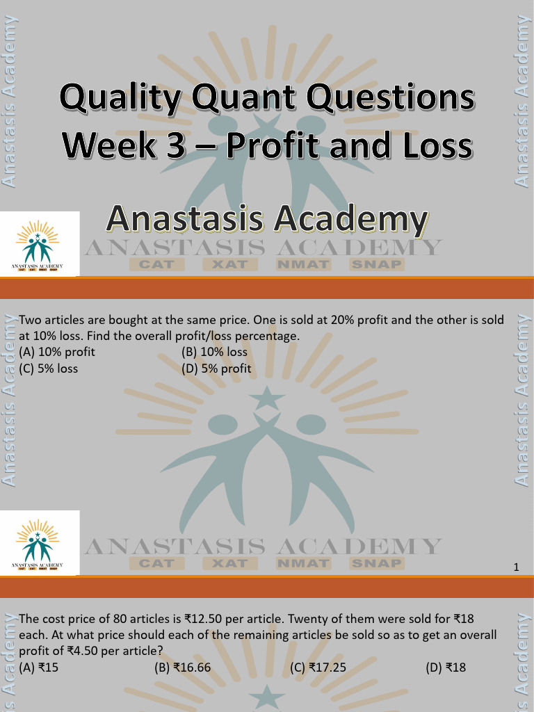 Week 3 - Profit and Loss | PDF | Prices | Percentage