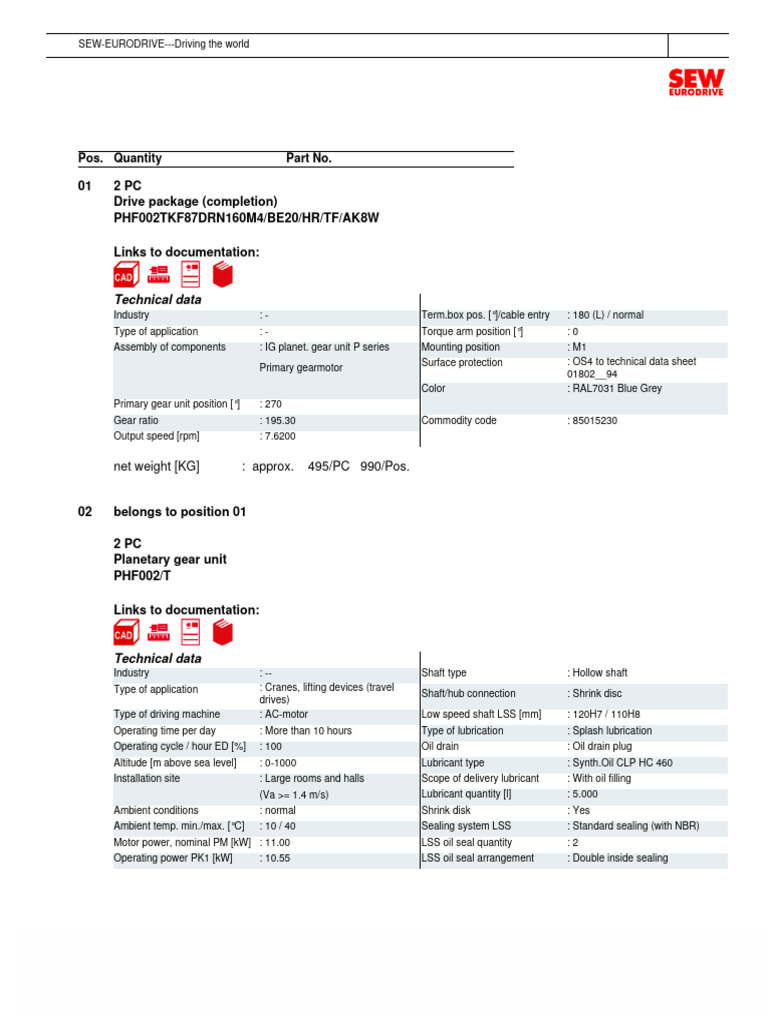 Pos. Quantity Part No. 01 2 PC Drive Package (Completion ...