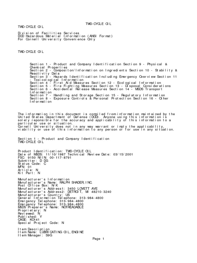 Two-Cycle Oil | PDF | Science & Mathematics | Technology & Engineering