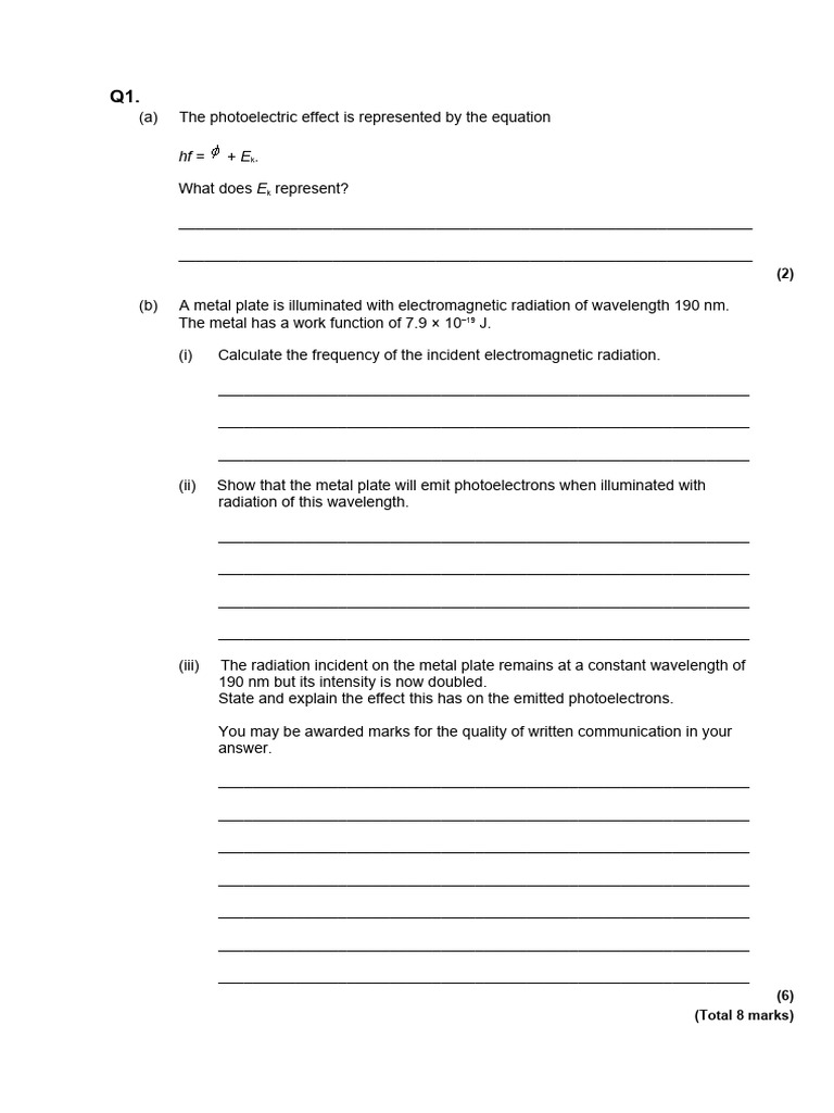 HW Photoelectric Effect Homework Qus | PDF | Photoelectric Effect ...