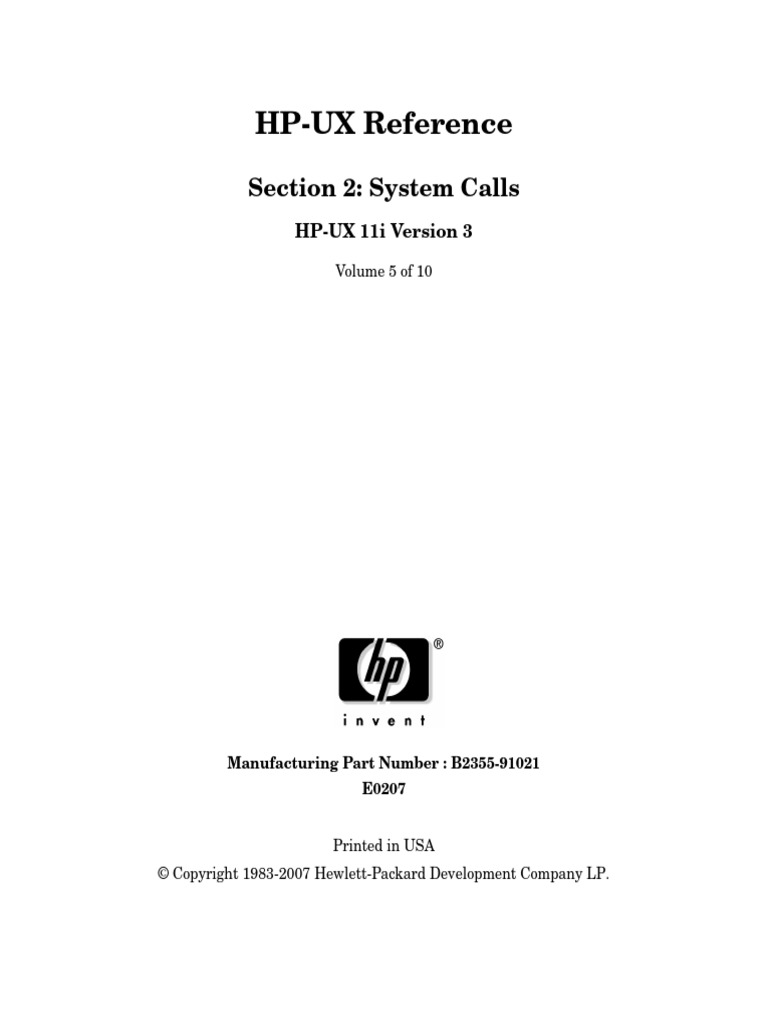 HP-UX Reference (11i v3 07 - 02) - 2 System Calls (Vol 5) | PDF | Bracket | Process (Computing)