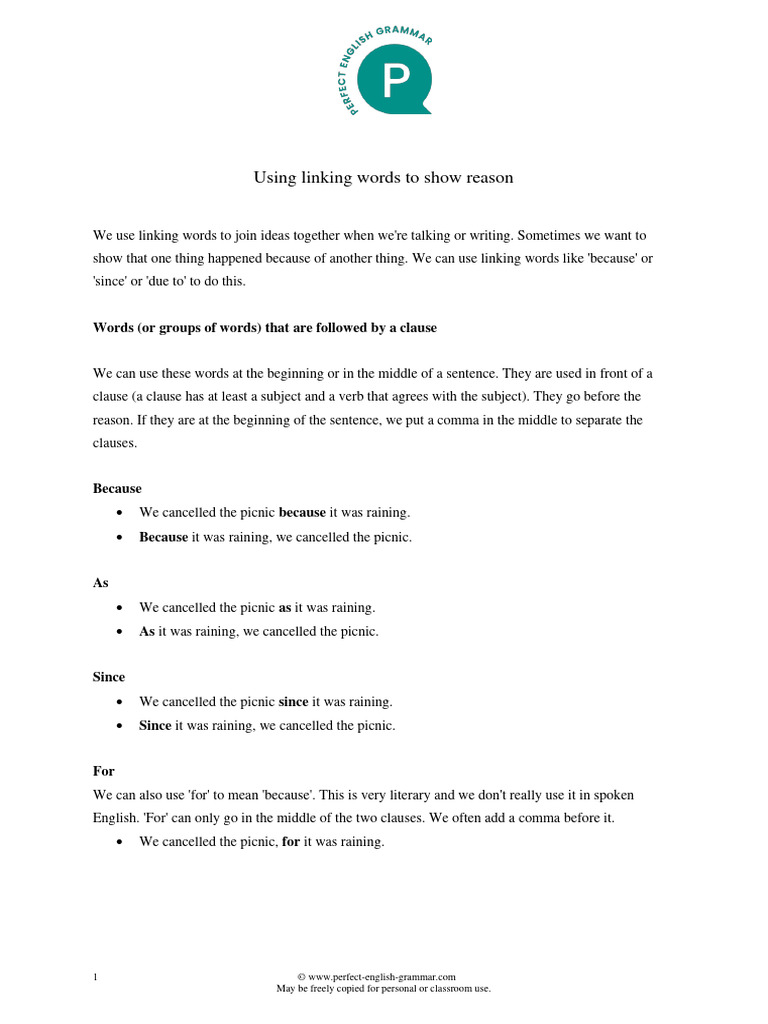Linking Words for Reasons | PDF | Language Arts & Discipline