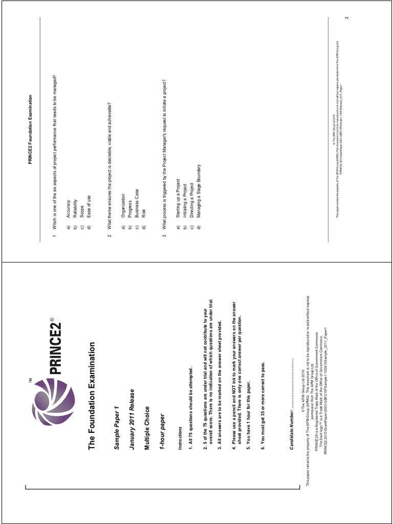 Section 2A - PRINCE2 Foundation Exam - Sample Paper 1 | PDF | Project ...