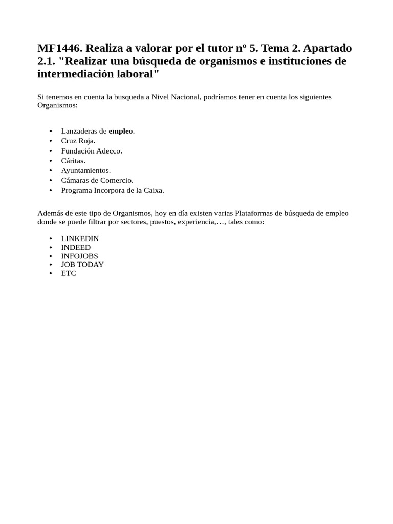 MF1446. Realiza A Valorar Por El Tutor #5 | PDF | Crecimiento personal y profesional | Finanzas ...