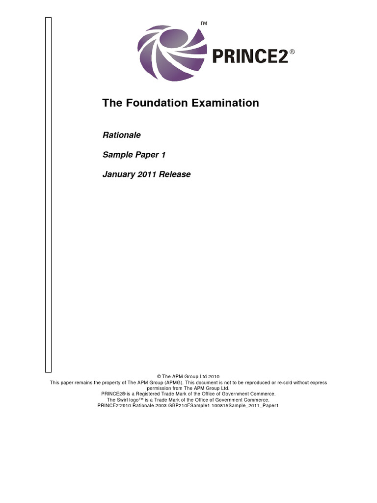 Section 2D - PRINCE2 Foundation Exam - Sample Paper 1 - Rationale | PDF ...