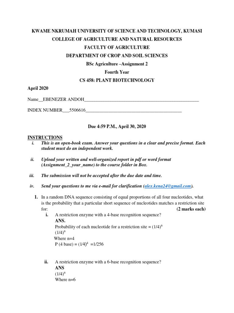 Plant Biotechnology Assignment Overview | PDF | Dna Sequencing ...