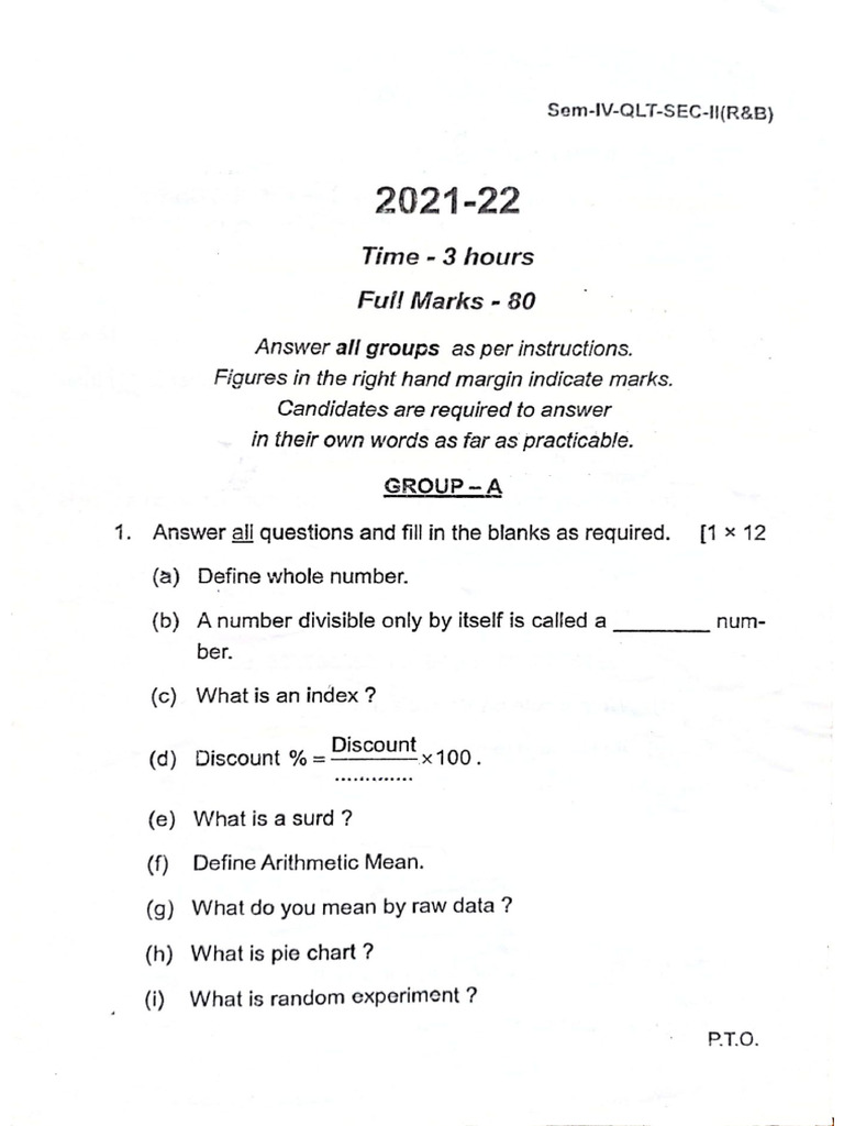 Semester - 4 (QLT) 2021-22 Question | PDF