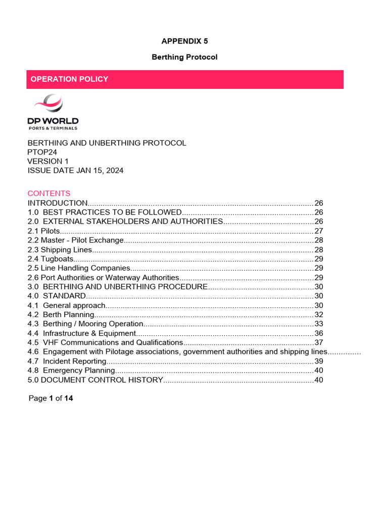 Berthing Protocol DPW | Download Free PDF | Tugboat | Shipping