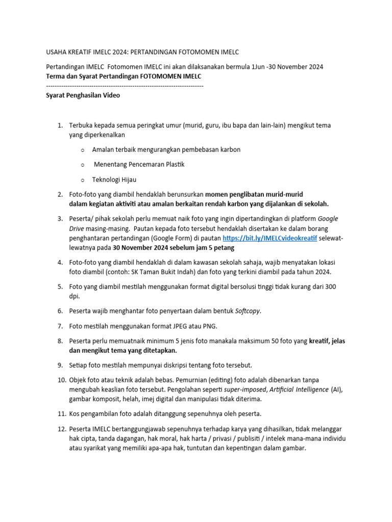 Pertandingan Fotomomen IMELC 2024 | PDF