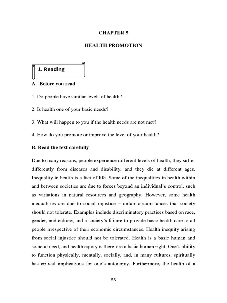 CHAPTER 5 (Health Promotion) | PDF | Health Promotion | Health Equity